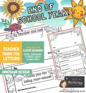 Teacher Thank You Letter - Dinosaur Theme | Mrs Mactivity