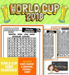 World Cup 2018 Word Searches | Mrs Mactivity