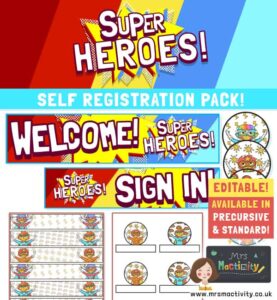 Superhero Self Registration Display Pack | Self Registration Resources