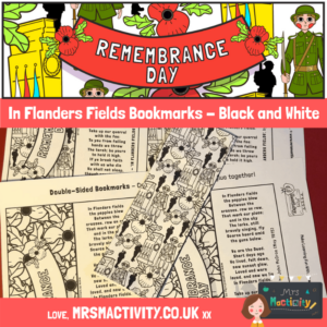 In Flanders Fields Poem Bookmarks Black And White | Remembrance Day ...