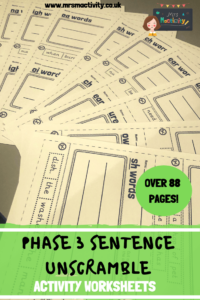 Phonics Phase 3 Sentence Unscramble Resource Pack | Mrs Mactivity