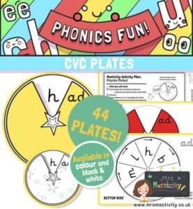 CVC Word Family Paper Plate Phonics Craft | Split Pin Wheel Spinner