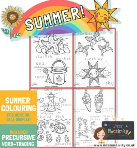 Summer Colouring Sheets With Word Trace| Summer Colouring Pages