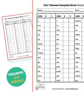 Year 1 Common Exception Words Checklist Standard Font | Mrs Mactivity