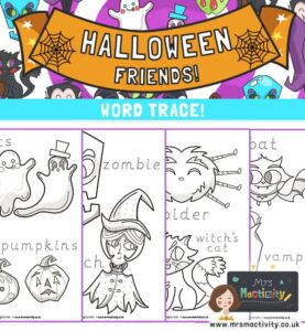 Halloween Colouring Pages With Word Trace | EYFS And KS1 Handwriting ...