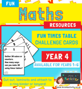 Year 4 Times Table Challenge Cards | Mrs Mactivity