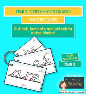 Year 1 Common Exception Words Handwriting Practice Cards | Mrs Mactivity