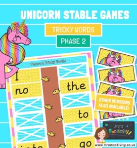 Phase 2 Tricky Words Unicorn Stabling Game | Mrs Mactivity