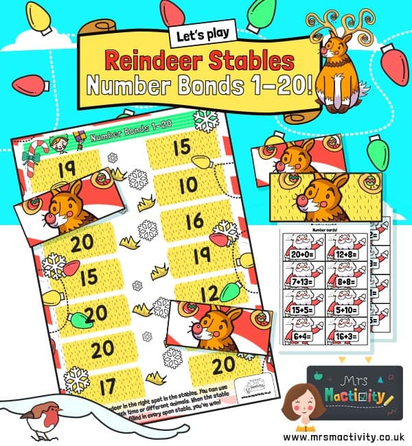 Christmas Reindeer Stable Activity Number Bonds Within 20 | Mrs Mactivity