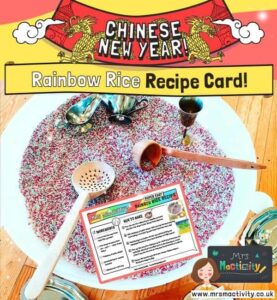 Chinese New Year Tuff Tray Rainbow Rice Recipe Card | Mrs Mactivity