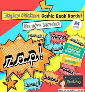 Comic Book Words Display Cut-Outs – Pre-cursive Font | Mrs Mactivity
