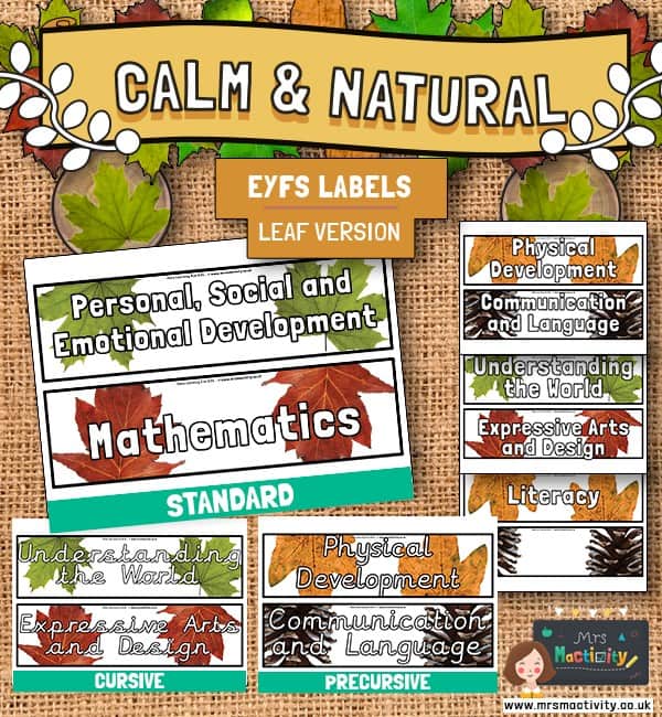 Calm And Natural EYFS Areas Of Learning Labels - Leaves | Hessian ...