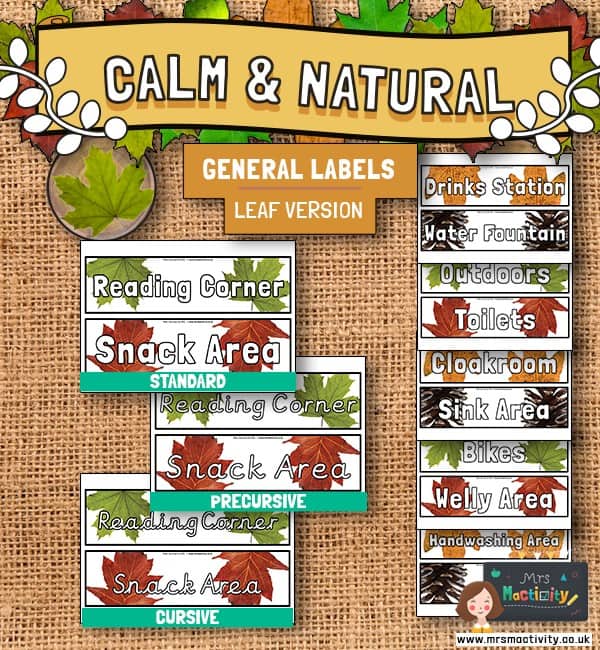 Calm And Natural Classroom Labels - Leaves | Hessian Style Classroom ...
