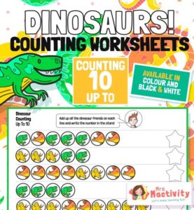 Dinosaur Counting To 10 Worksheets | Mrs Mactivity