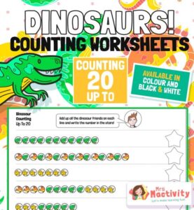 Dinosaur Counting To 20 Worksheets | Mrs Mactivity