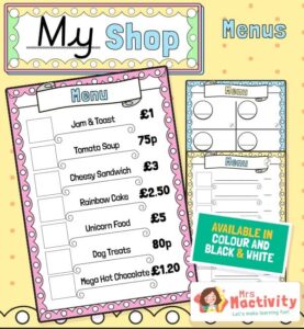 Shop And Cafe Role-Play Menu Template | Mrs Mactivity