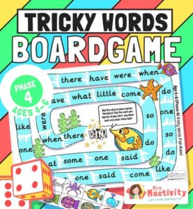 Phase 4 (age 4-6) Tricky Words Board Game | Mrs Mactivity