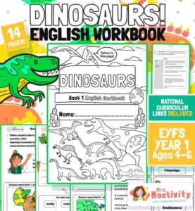 Age 4-6 Dinosaur English Workbook | Dinosaur Primary Resources