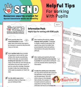 SEND Information And Top Tips Help Sheet | Mrs Mactivity