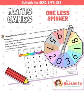 Maths One Less Number Spinner Activity | Mrs Mactivity