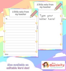 A Note From My Teacher Template | Free Classroom Management Resources ...
