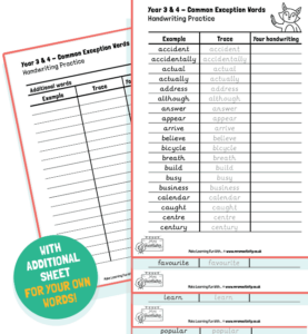 Year 3/4 Common Exception Words Handwriting Practice Sheets - Pre ...