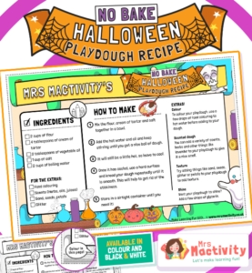 Halloween No-Bake Playdough Recipe Cards | Mrs Mactivity