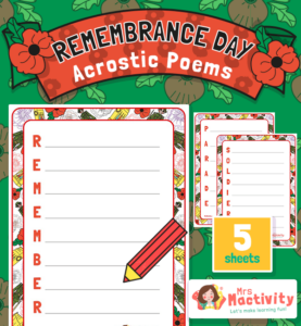 Remembrance Day Acrostic Poem Activity | Remembrance Day EYFS KS1