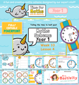 Telling The Time To The Half Hour Maths PowerPoint | Mrs Mactivity