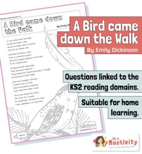 Year 4 Reading Comprehension Poem - A Bird Came Down The Walk | Mrs ...