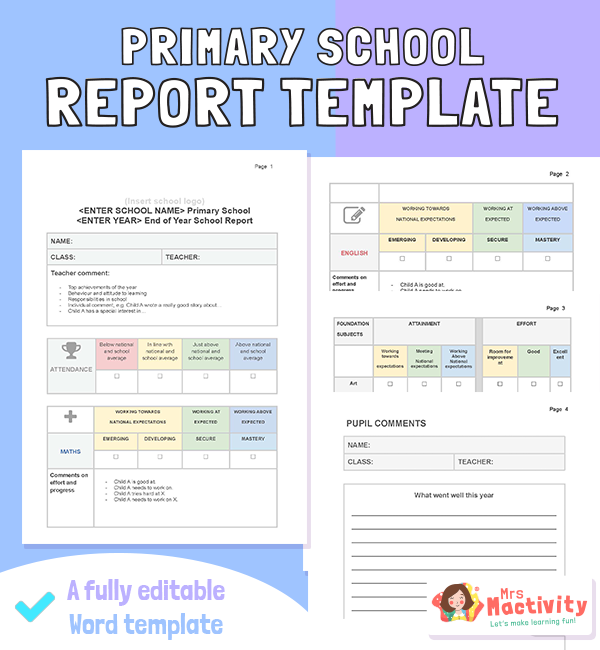 Sample End Of Term Report Template Primary School Primary Teaching Resources