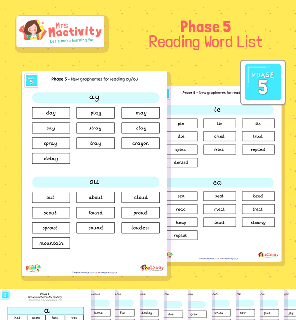 Phase 5 Words Reading List | Phase 5 Phonics Resources