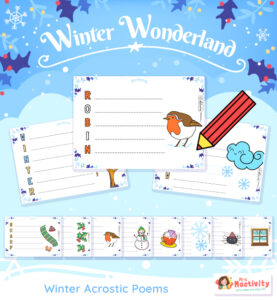 Winter Themed Acrostic Poem Templates | Winter EYFS KS1 Resources
