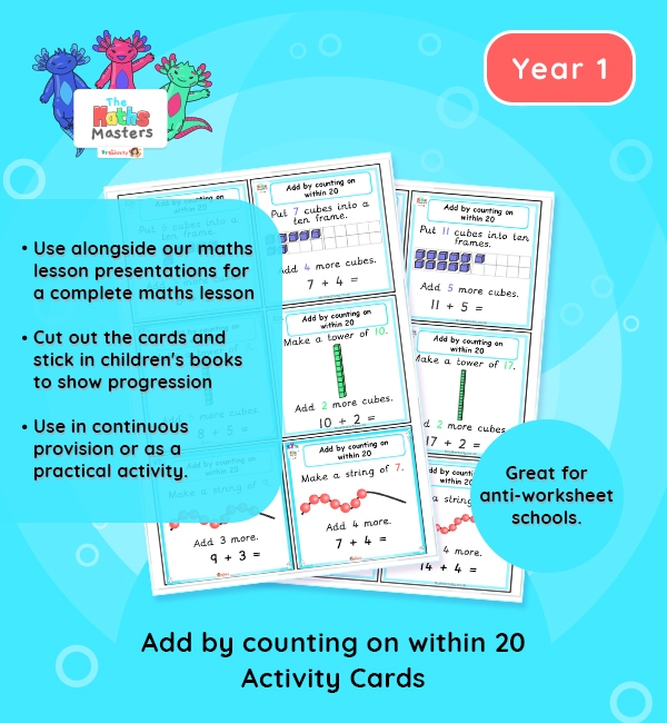 Year 1 Adding To 20 By Counting On Activity Cards Year 1 Addition 