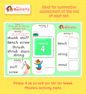Phonics Activity Mat | Phase 4 Sk Sn Nch Scr Thr Str | Phonics Activity ...