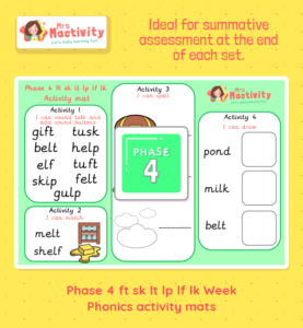 Phonics Activity Mat | Phase 4 Ft Sk Lt Lp Lf Lk | Phonics Activity Mats