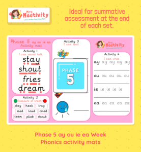Phonics Activity Mat | Phase 5 Ay Ou Ie Ea | Phase 5 Phonics Activity Mats