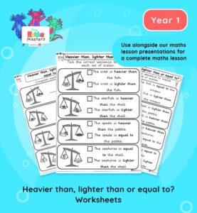 Year 1 Heavier Or Lighter Worksheets | Comparing Weights With Scales