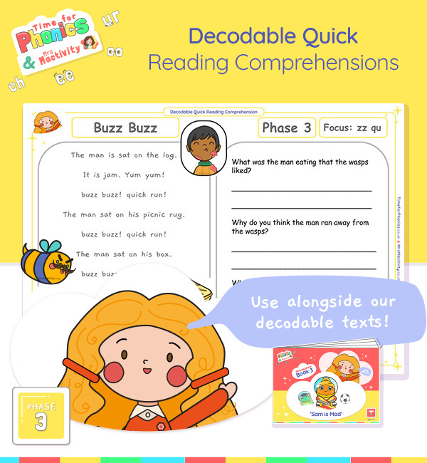 Buzz Buzz Decodable Quick Reading Comprehension Phase 3 Set 7