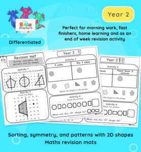 Year 2 Sorting, Symmetry And Patterns With 2D Shapes Revision Mat