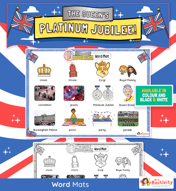 The Queen's Platinum Jubilee Word Mat | Platinum Jubilee Word Mat