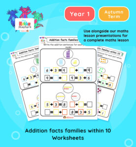 Year 1 Addition Fact Families Within 10 Worksheets | Time-saving White ...
