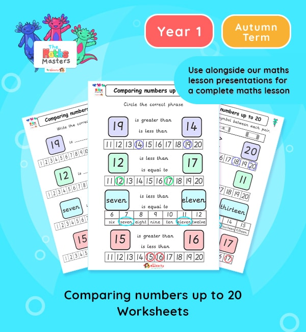 Year 1 Comparing Numbers To 20 Worksheets Year 1 Place Value Worksheets
