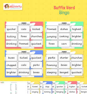 Suffix Bingo Cards | KS1 Suffix Resources