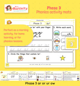 Phase 3 Ar Or Ur Ow Phonics Activity Mats | Phase 3 Phonics Worksheets