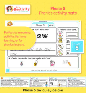 Phase 5 Aw Au Ey Oe A-e Phonics Activity Mats | Phase 5 Phonics Worksheets
