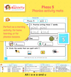 Phase 5 Alternative I O E A U Phonics Activity Mats | Phase 5 Phonics ...