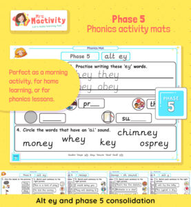 Phase 5 Alternative Ey And Consolidation Phonics Activity Mats | Phase ...