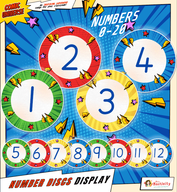 Comic Universe: Number Display Discs | Superhero Themed Number Display