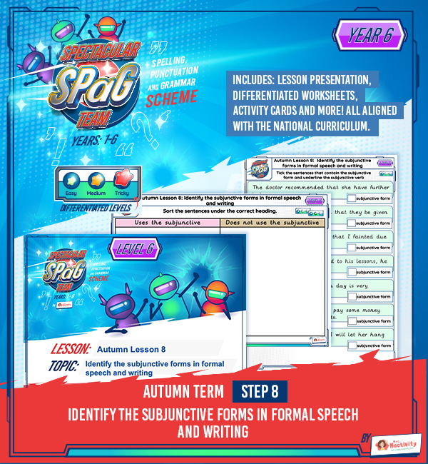 SPaG Scheme Year 6 Autumn Lesson 8: Identify The Subjunctive Forms In ...